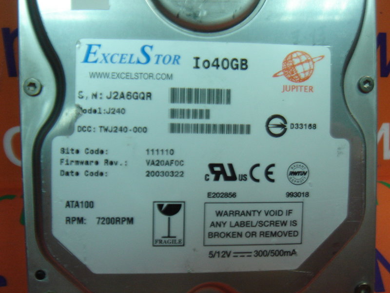EXCELSTOR J240 IDE 40GB Hard Disk Drive - 裕益科技自動化設備可程式編碼器PLC分散式控制系統DCS
